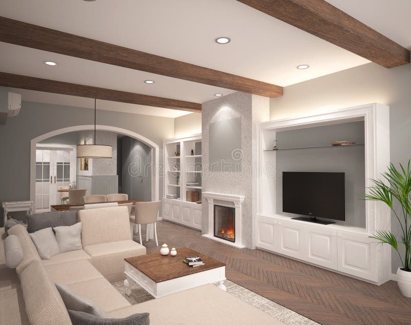 3D Visualization of a Living Room Interior Design Stock Illustration ...
