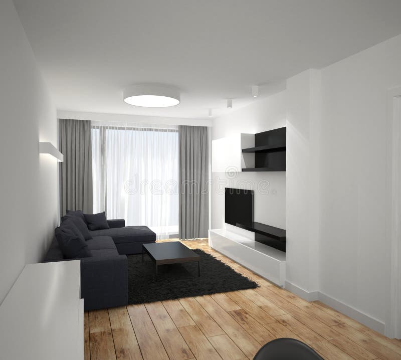 3D Visualization of a Living Room Interior Design Stock Illustration ...