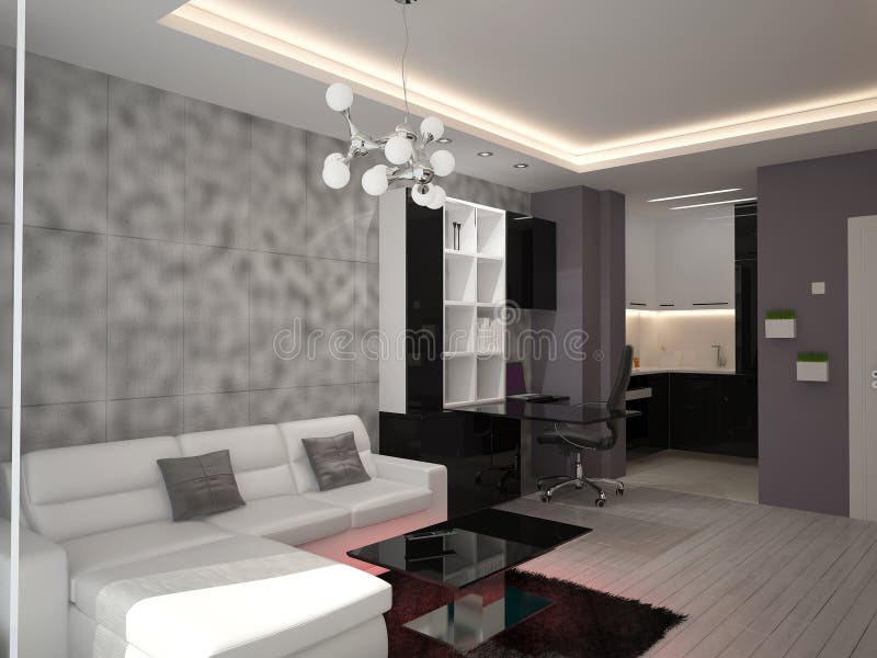 3D Visualization of a Living Room Interior Design Stock Illustration ...