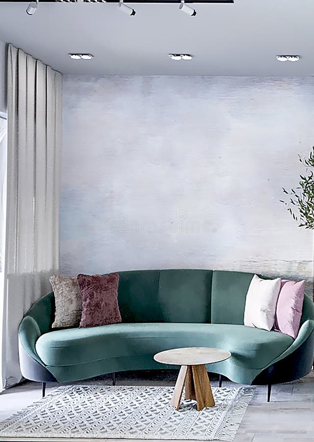 3D Visualization. Lounge Area with Sofa and Coffee Table Stock ...