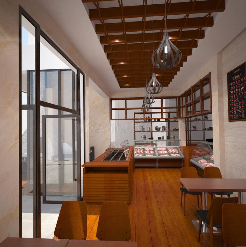 3D Visualization of a Meat Shop Interior Design Stock Illustration ...