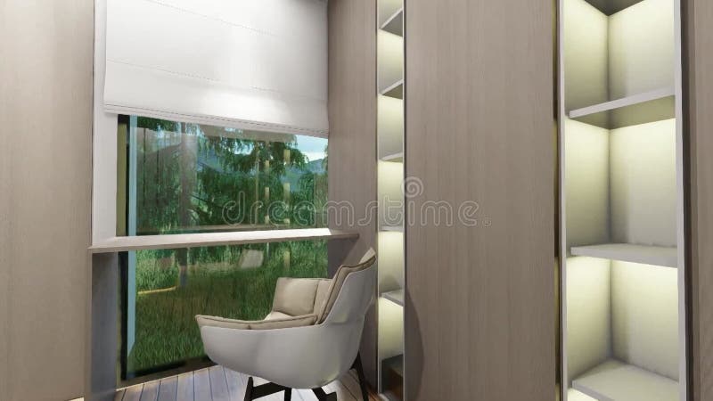 3d Visualization of Modern Bedroom with Bookshelf and Random Shelf ...