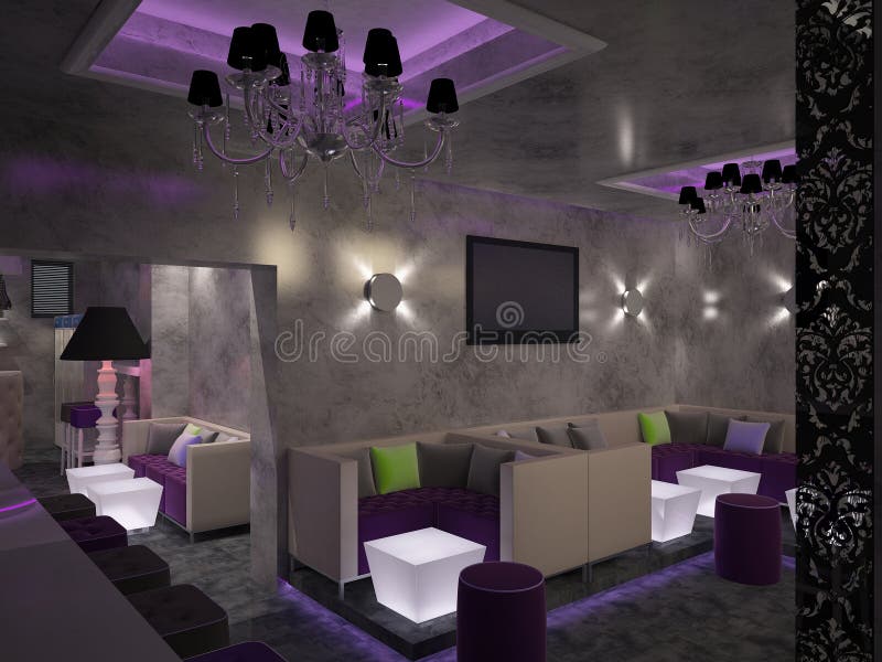 3D Visualization of a Night Club Interior Design Stock Illustration ...