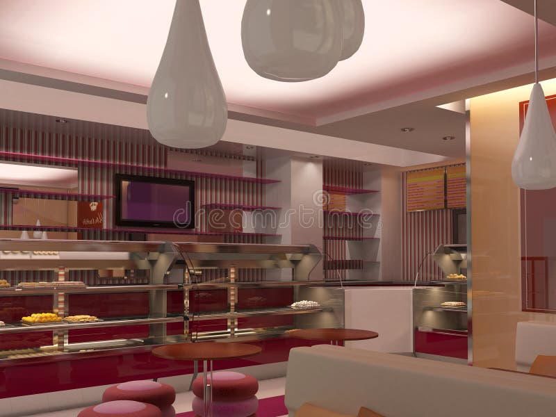 3D Visualization of a Pastry Shop Interior Design Stock Illustration ...