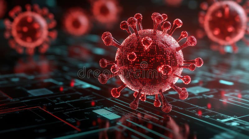 This 3D Visualization Portrays a Cyber Virus As a Red Glowing Particle ...