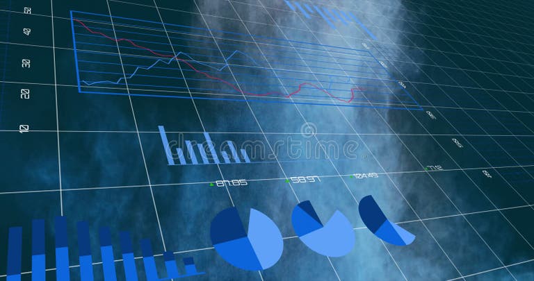 3D Visualization Presenting Wireframe Line, Bar and Pie Charts in Teal ...