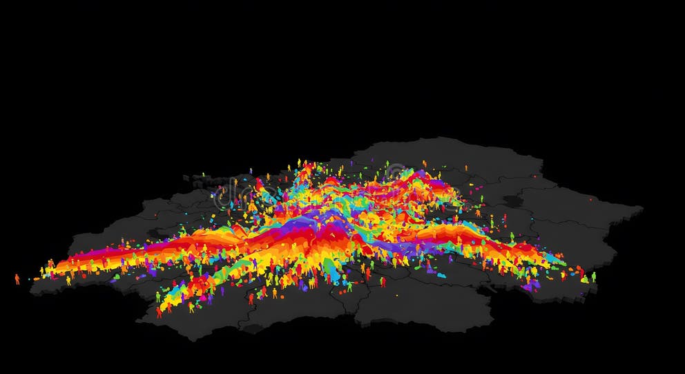 3D Visualization of Rainfall Data Across a Region Rainbow Color ...