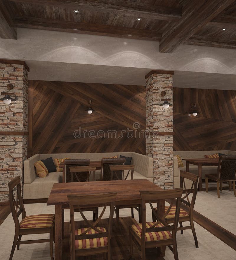 3D Visualization of a Restaurant Interior Design Stock Illustration ...