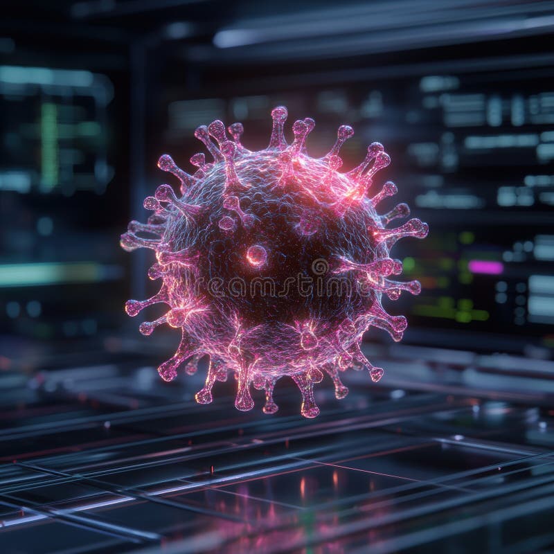 This 3D Visualization Showcases a Glowing Pink Virus Model Floating ...