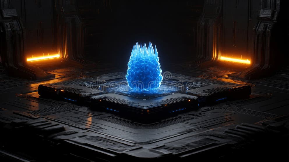 A 3D Visualization of Standard Hardware Featuring a Bright Blue Brain ...