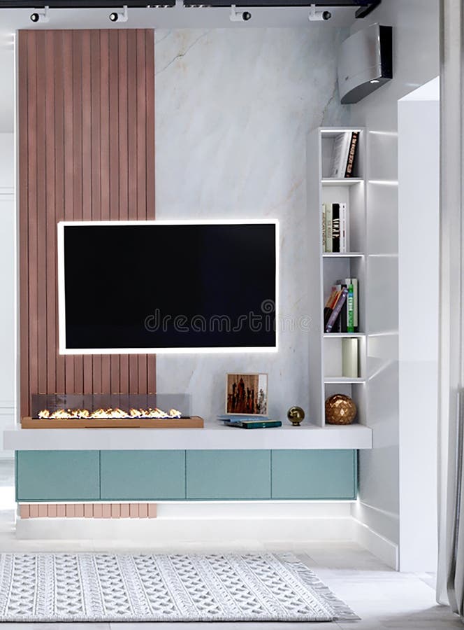 3-D Visualization of the TV Zone with a Bio-fireplace in the Kitchen ...