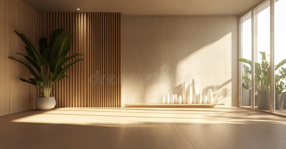 A 3D Visualization of a Vacant Room with Wood Paneling on the Walls ...