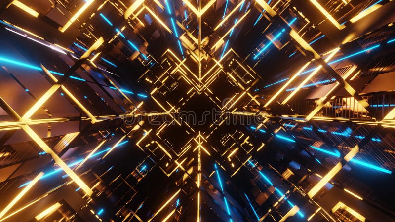 3d VJ Loop Background of a Neon Yellow-blue Futuristic, Infinity Tunnel ...