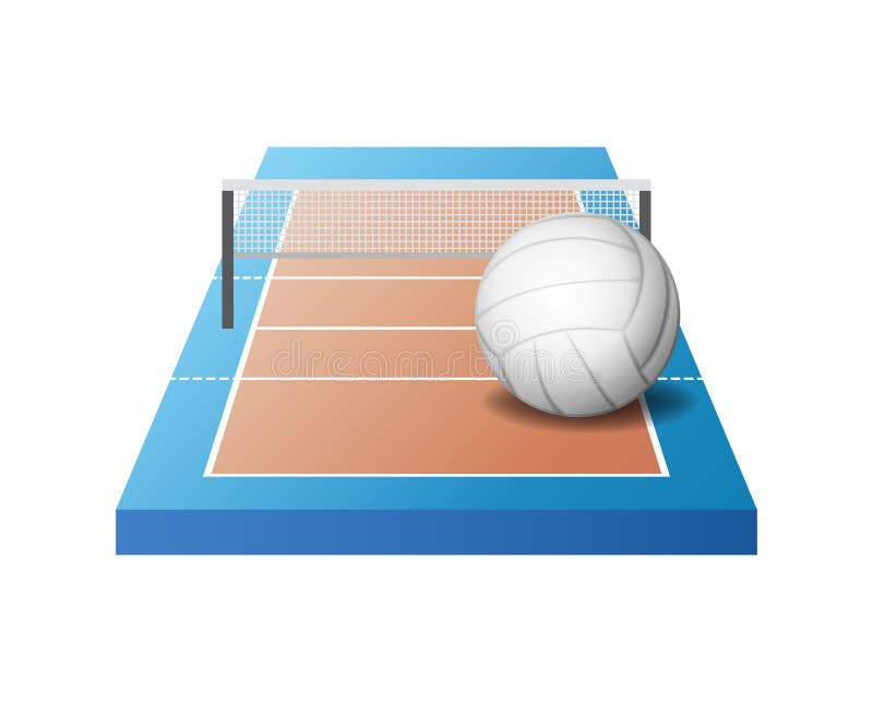 3d Volleyball Court With Grid And White Ball Stock Vector