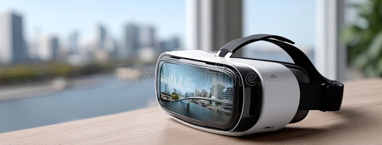 A 3D VR Headset Displays Vibrant Data Visualizations on a Sleek Office ...