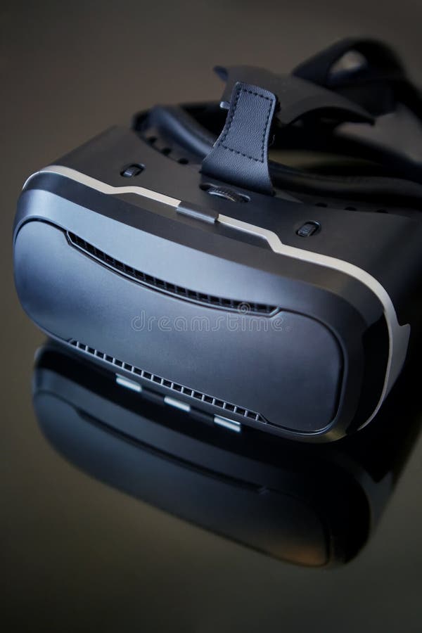 3d 360 VR Headset Glasses Lenses on a Black Mirror Table, Virtual ...