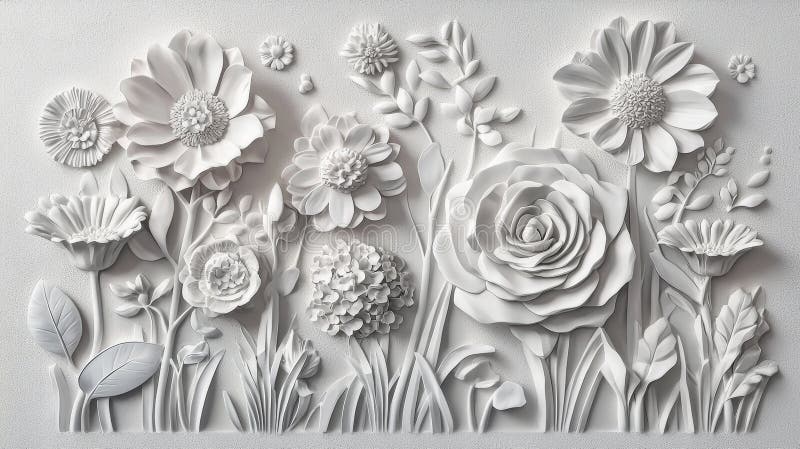 D Wall Decor Relief Texture White Floral Modern Design Decorative Panel ...