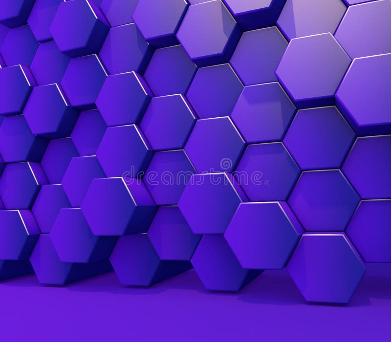 3D Wall of Glossy Purple Extruding Hexagon Shapes Stock Illustration ...