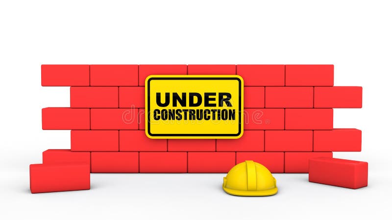 3d Wall with Under Construction Sign Board Stock Illustration ...