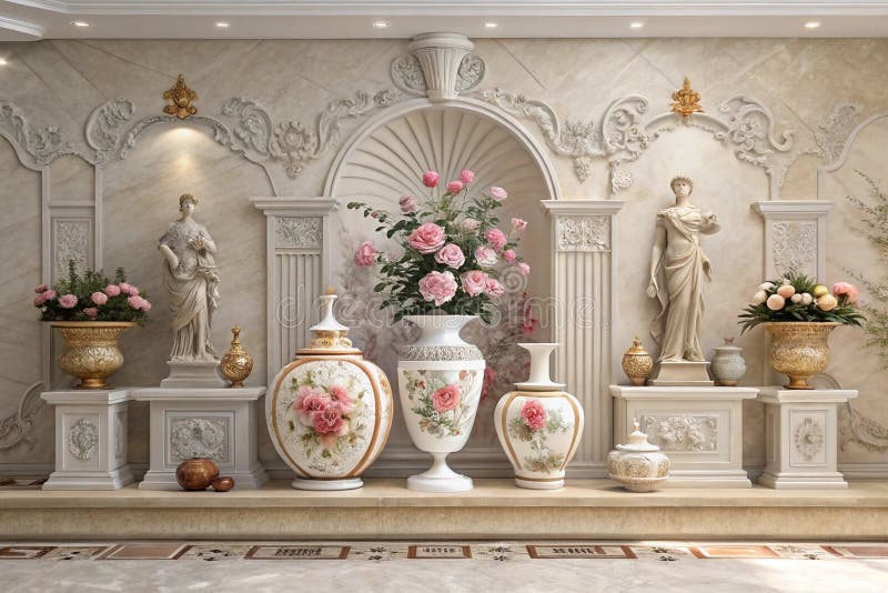3D Wallpaper Background Design with Classical and Ornamental Objects ...