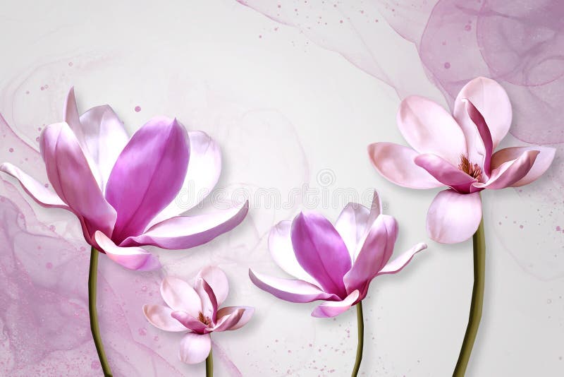 3d Wallpaper with Beautiful Lily Flower Beautiful Marble Texture Pink ...