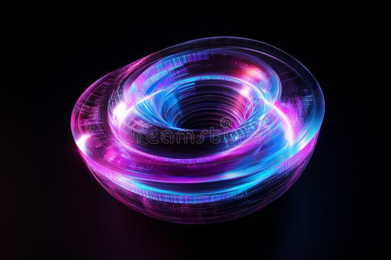 A 3D Wallpaper Featuring an Abstract Digital Vortex, with Neon Blue and ...