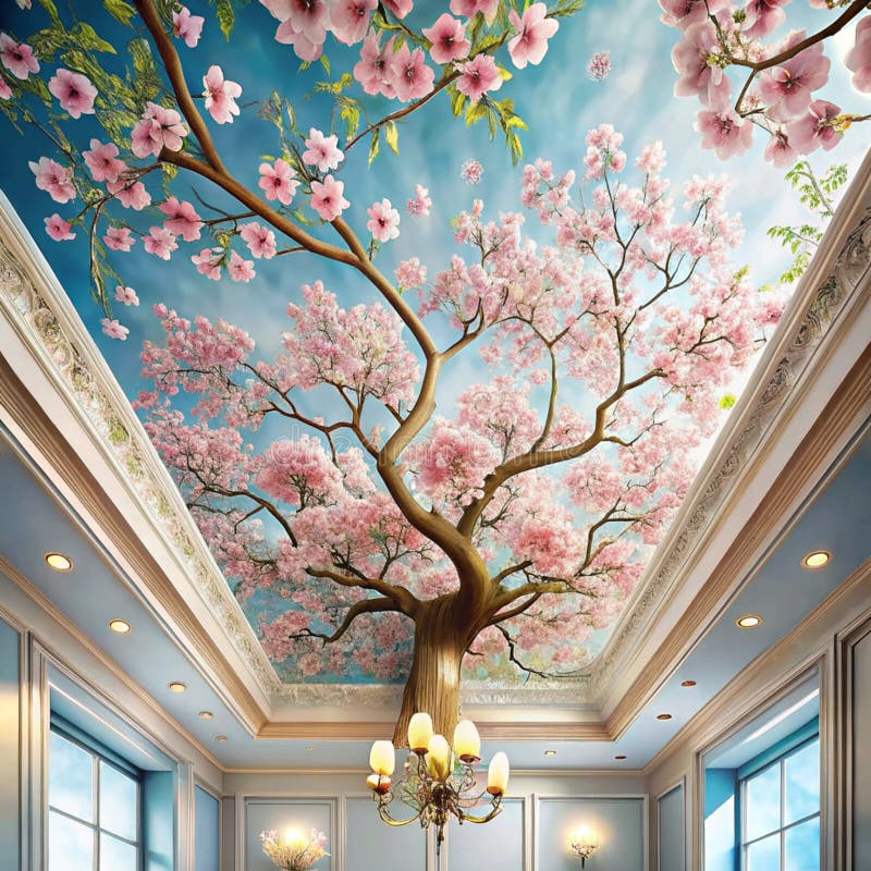 3D Wallpaper of Flower Tree Background for Mural and Ceiling Stock ...