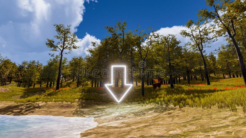 3D Wallpaper with Forest Environment with Down Arrow, Trees and ...