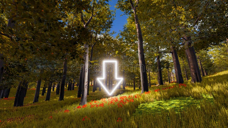 3D Wallpaper with Forest Environment with Down Arrow, Trees and ...