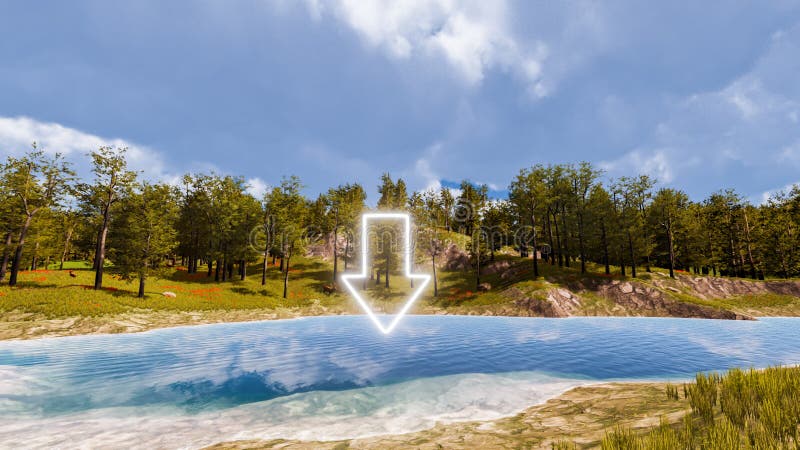 3D Wallpaper with Forest Environment with Down Arrow, Trees and ...
