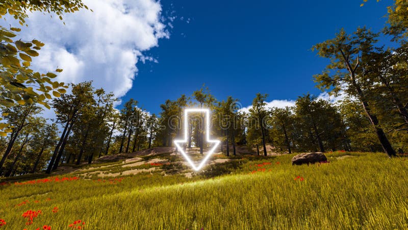 3D Wallpaper with Forest Environment with Down Arrow, Trees and ...