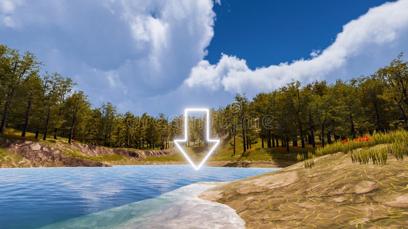 3D Wallpaper with Forest Environment with Down Arrow, Trees and ...