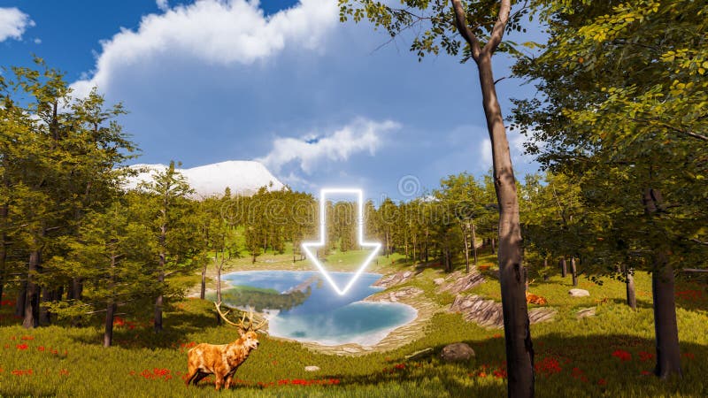 3D Wallpaper with Forest Environment with Down Arrow, Trees and ...