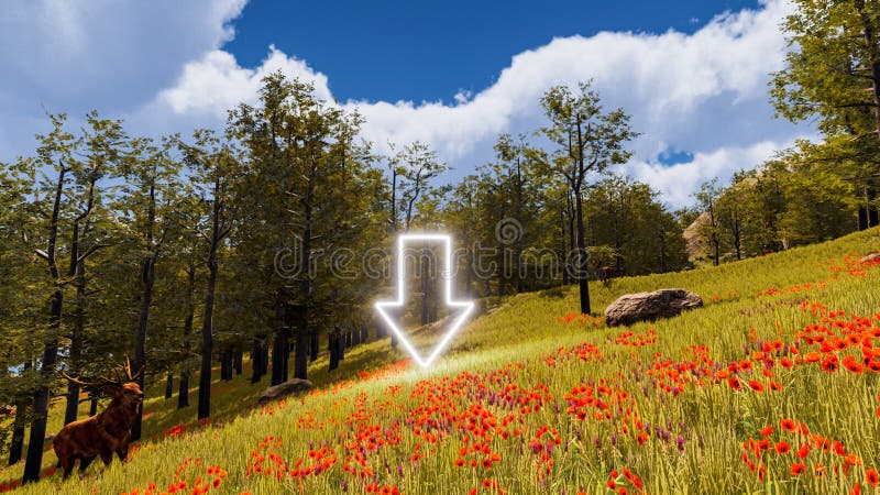 3D Wallpaper with Forest Environment with Down Arrow, Trees and ...