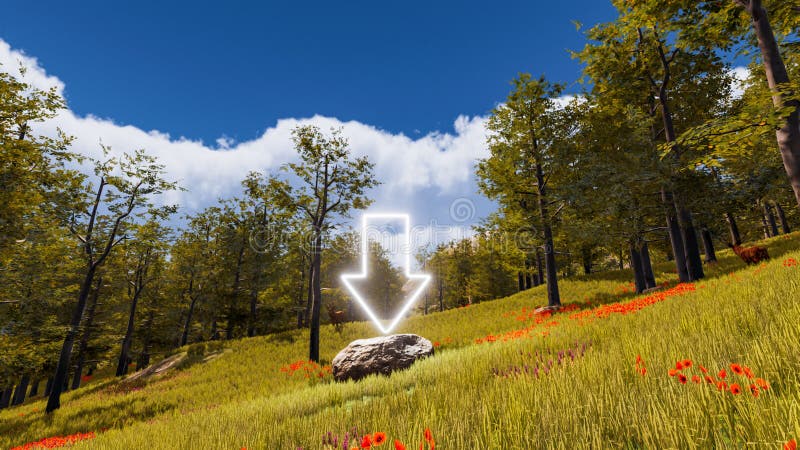 3D Wallpaper with Forest Environment with Down Arrow, Trees and ...