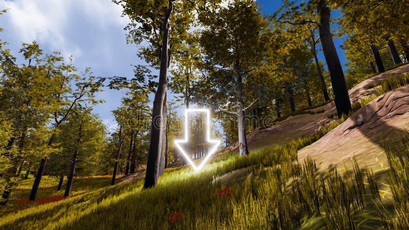 3D Wallpaper with Forest Environment with Down Arrow, Trees and ...