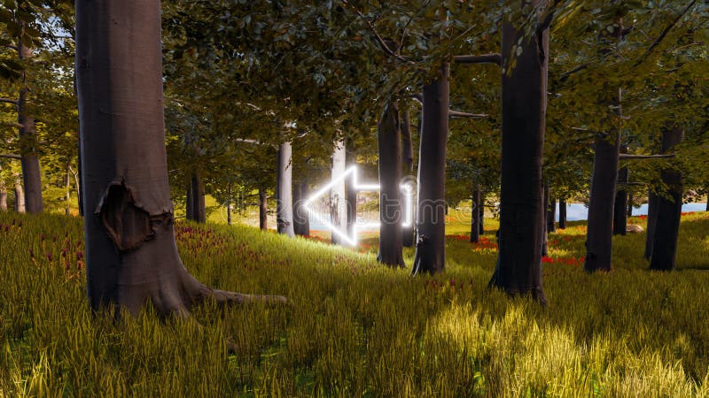 3D Wallpaper with Forest Environment with Left Arrow, Trees and ...