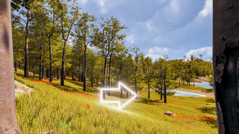 3D Wallpaper with Forest Environment with Right Arrow, Trees and ...