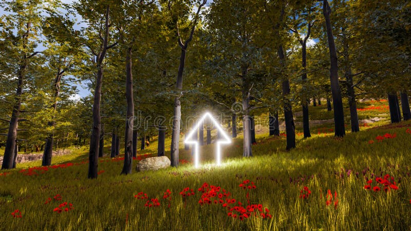 3D Wallpaper with Forest Environment with Up Arrow, Trees and ...