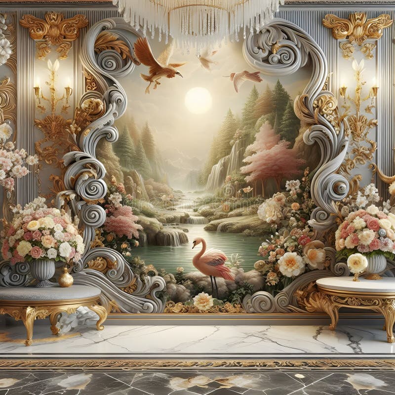 Floral 3D Wallpaper for Classic and Stylish Home Decor Stock Photo ...