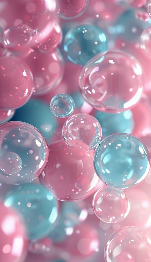 3D Wallpaper with Vibrant Pink and Turquoise Bubbles Floating in a ...