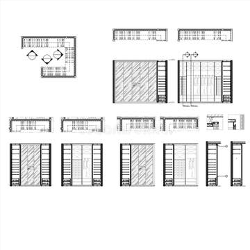 2D Wardrobe Design Drawing AutoCAD Vector with Door Elevation, Section ...