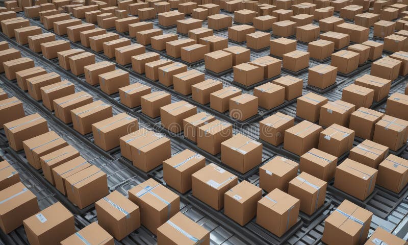 3D Warehouse Floor Displays Grid-like Pattern Brown Cardboard Boxes ...