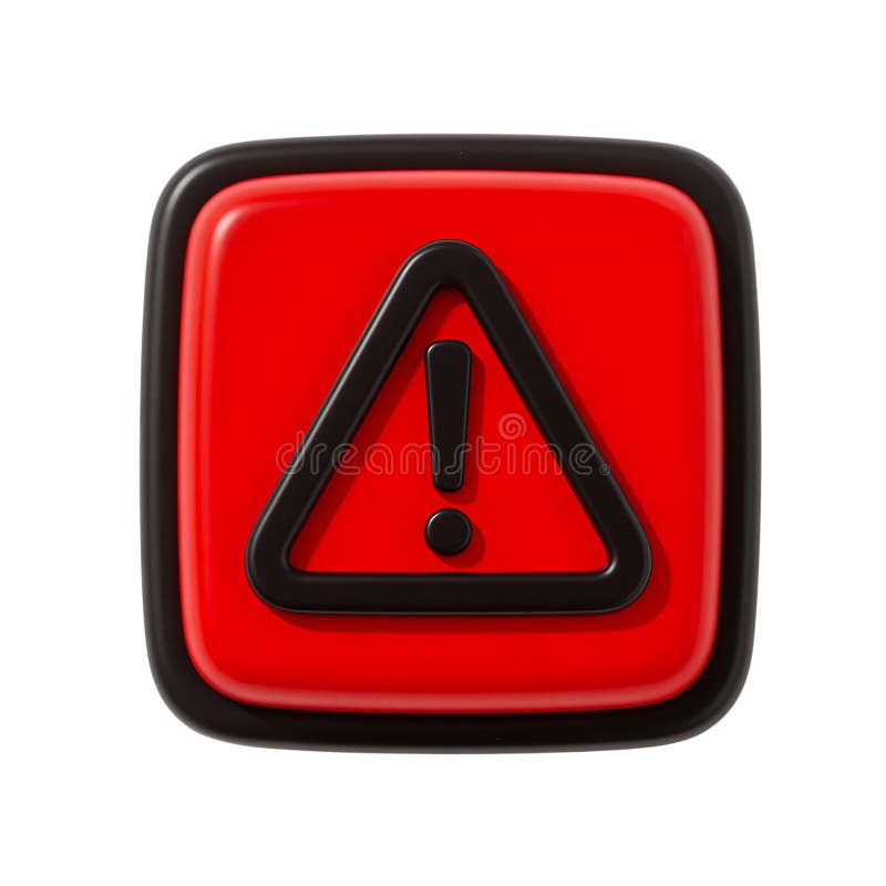 3d Warning Alert Button Icon, Red and Black Square Button with ...