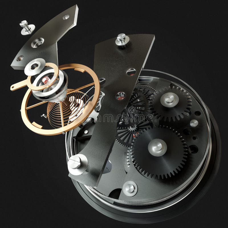 3d Watch Mechanism on Black Background. Stock Illustration ...