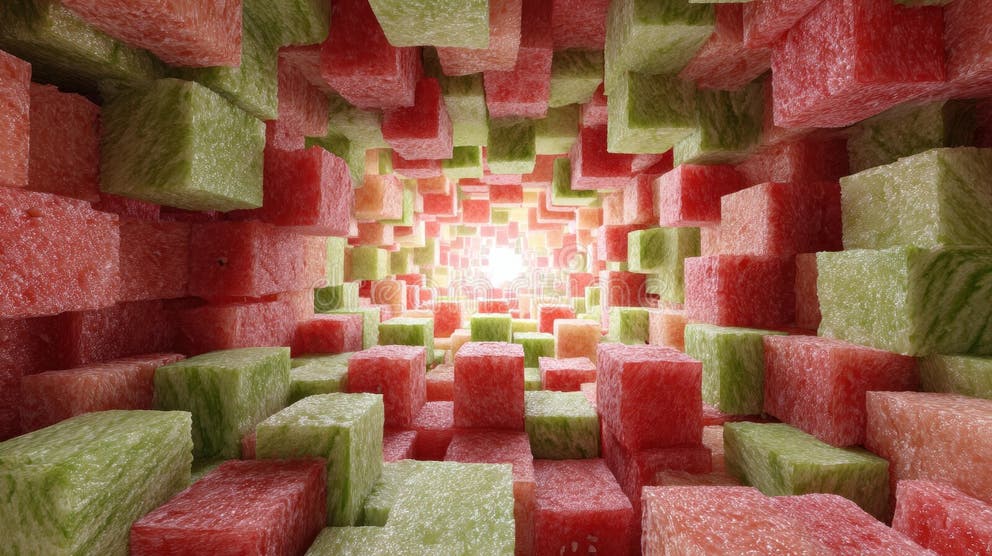 3D Watermelon Cubes Create an Abstract, Open Structure Filled with ...