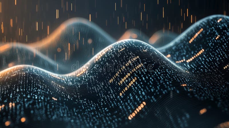 3D Wave of Binary Numbers with Floating Particles - Futuristic Data Visualization Design Stock ...