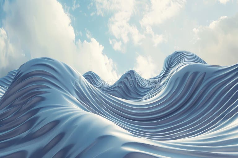 A 3D Wave Formation Twisted and Projected Against the Sky, Distorted ...