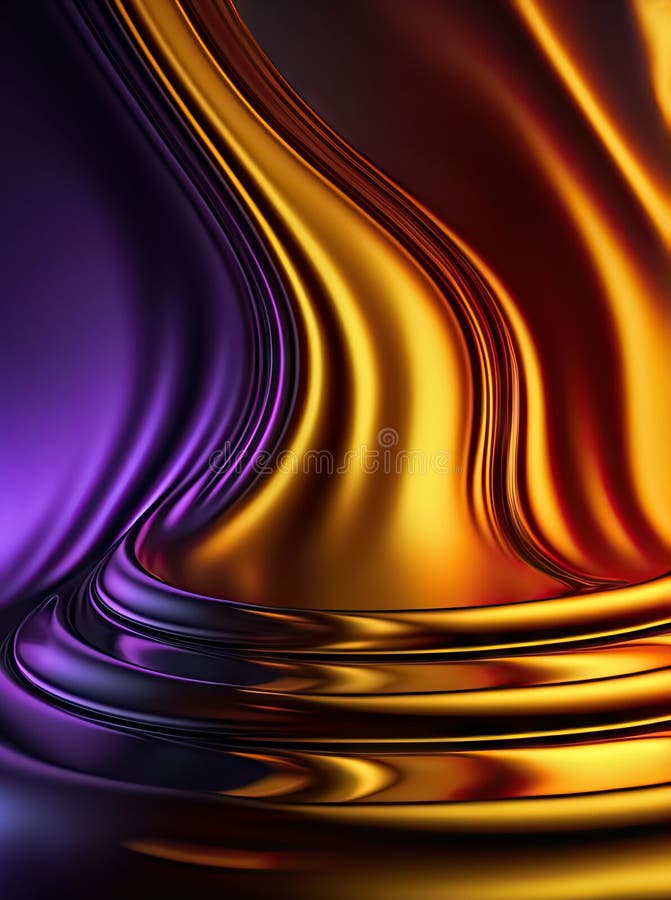 3D Wave Liquid Gradient Gold To Violet Paint Stock Illustration ...
