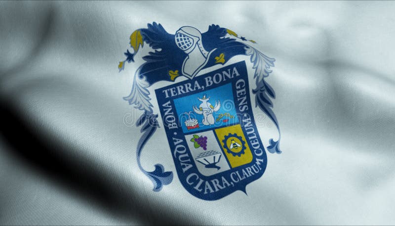 3D Waving Flag of Aguascalientes Closeup View Stock Illustration ...
